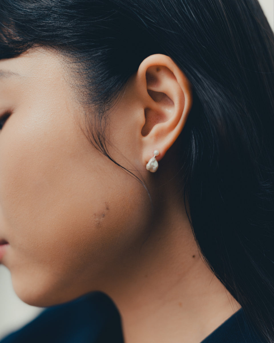 Twin Pearl Stud - Baroque – Noon Jewellery